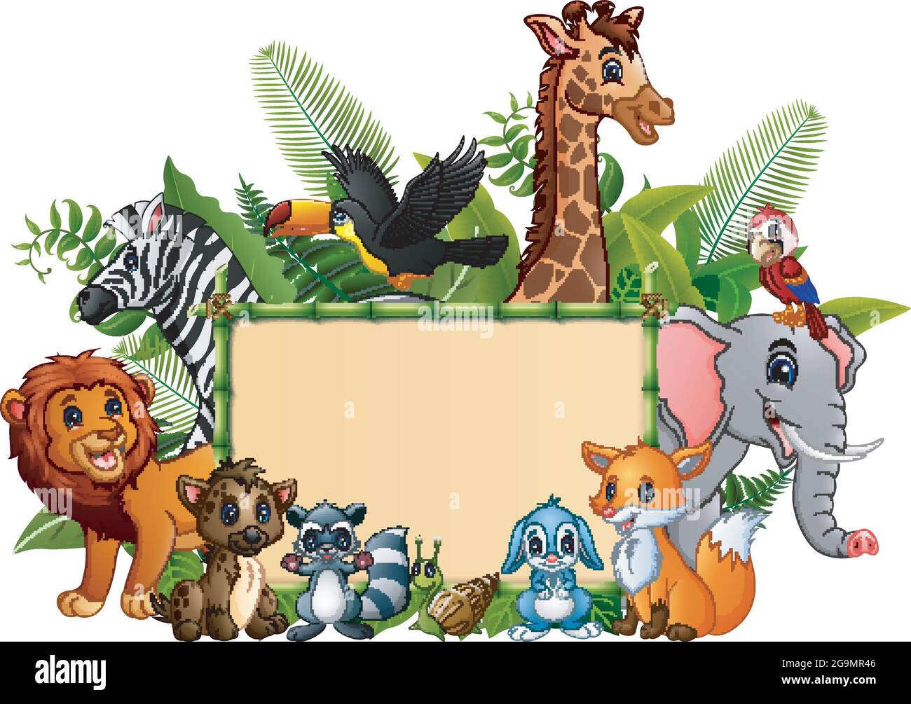 Animals with bamboo blank sign in jungle Stock Vector Image & Art - Alamy