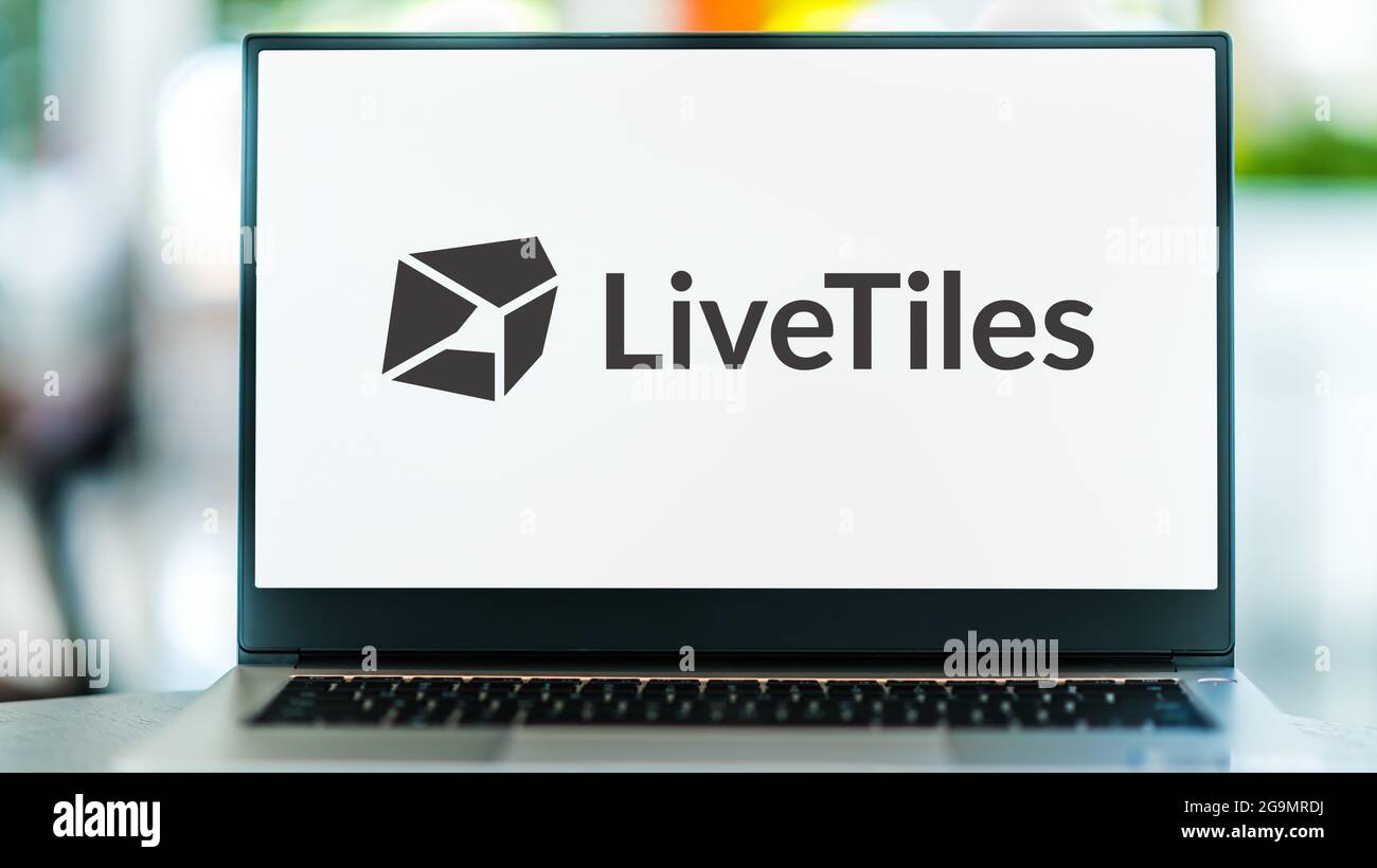 POZNAN, POL - JUL 3, 2021: Laptop computer displaying logo of LiveTiles ...