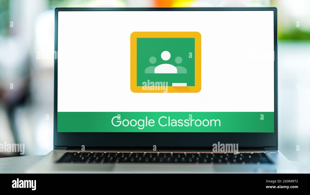 POZNAN, POL - JUL 10, 2021: Laptop computer displaying logo of Google ...