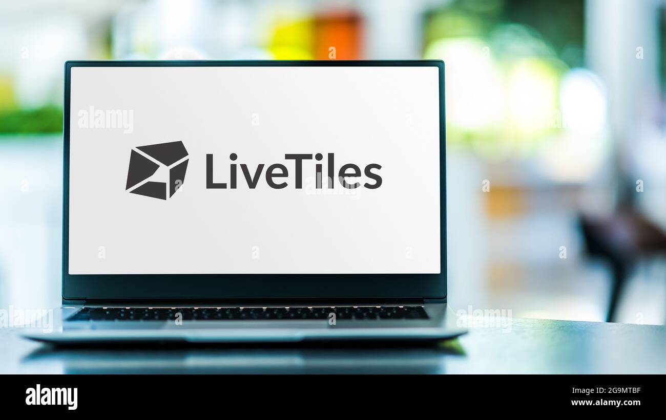 POZNAN, POL - JUL 3, 2021: Laptop computer displaying logo of LiveTiles ...