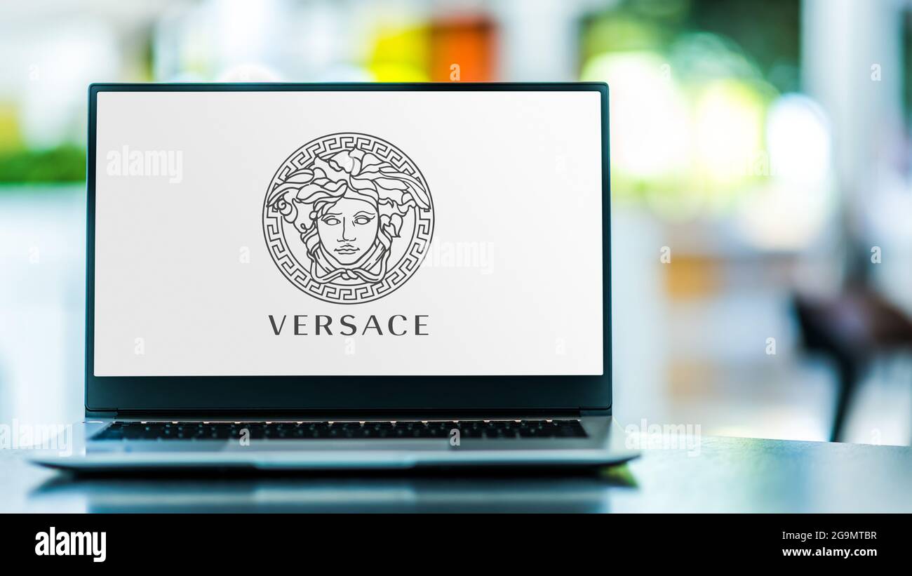 POZNAN, POL - JUN 12, 2021: Laptop computer displaying logo of Versace ...