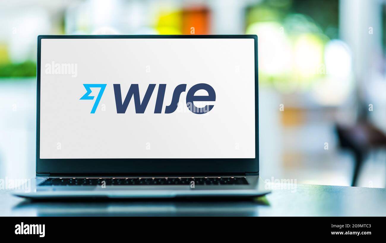 POZNAN, POL - JUN 12, 2021: Laptop computer displaying logo of Wise, a ...