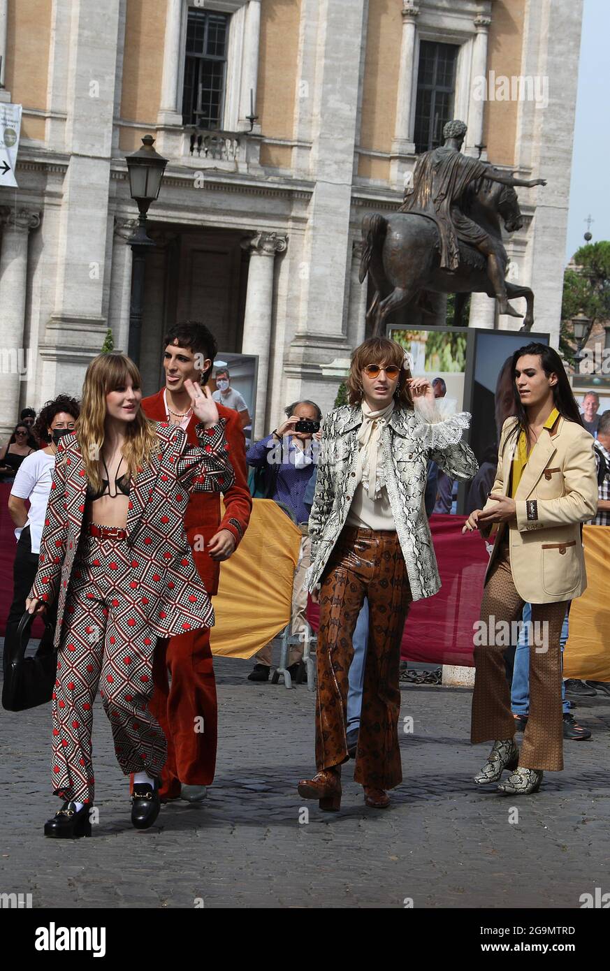 Rome, Italy. 27th July, 2021. Rome, The Maneskin rock group, winners of ...