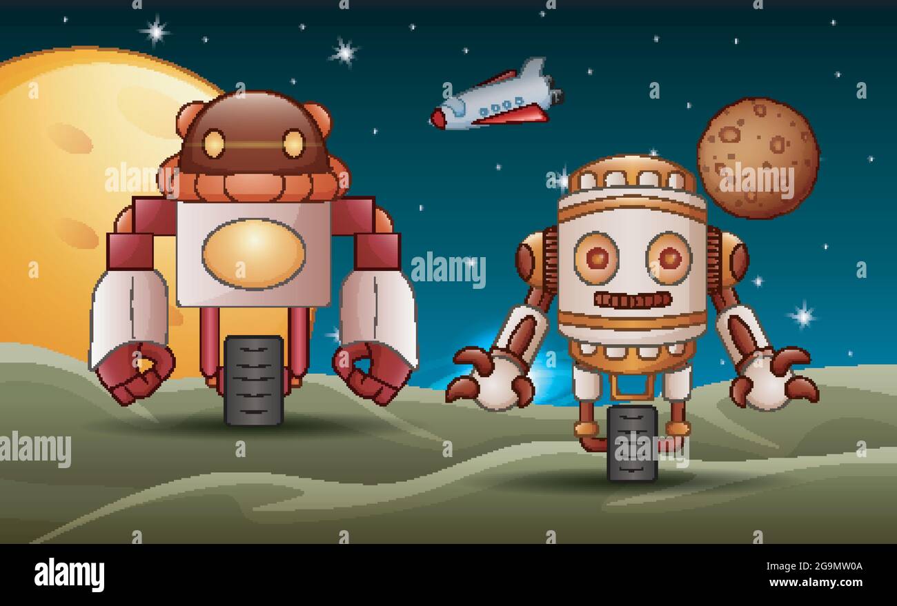 Robot together landed in the moon Stock Vector Image & Art - Alamy