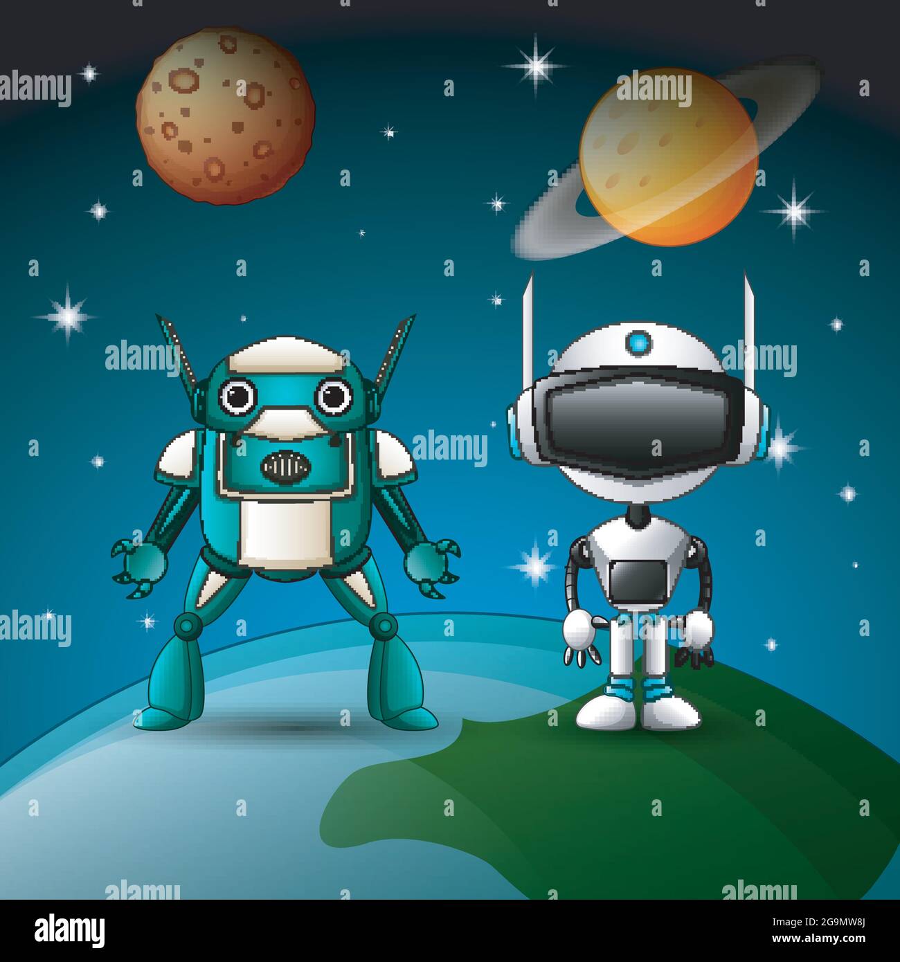 Robot cartoon together in the space Stock Vector Image & Art - Alamy