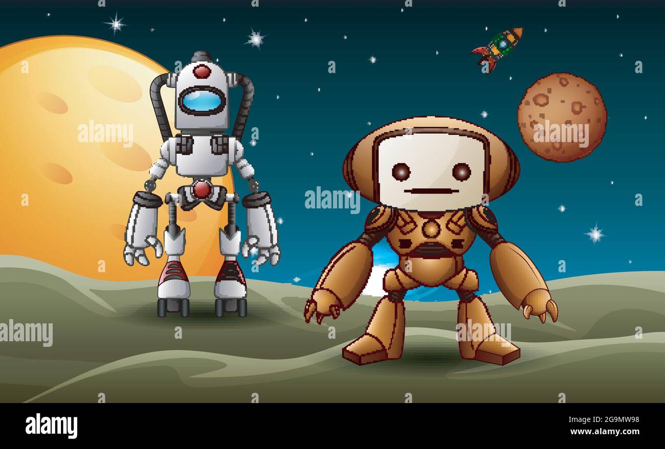 Robot together landed in the moon Stock Vector Image & Art - Alamy