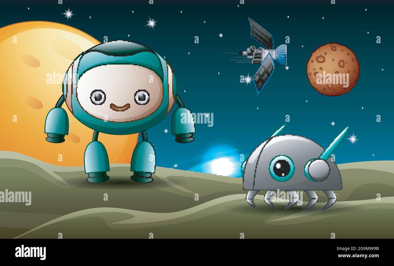 Robot together landed in the moon Stock Vector Image & Art - Alamy