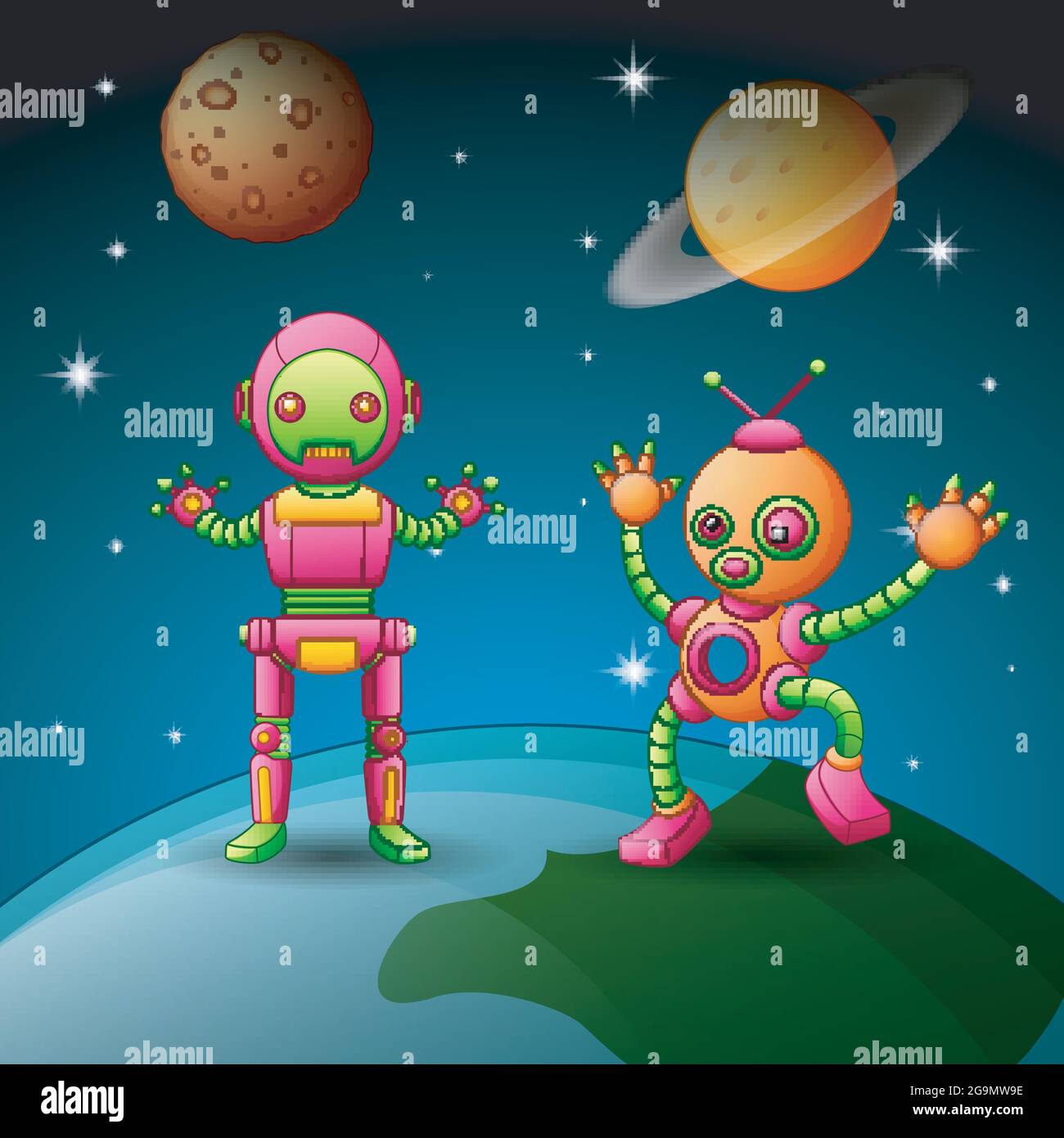 Robot cartoon together in the space Stock Vector Image & Art - Alamy