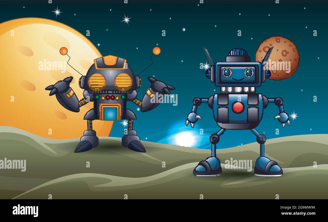 Robot together landed in the moon Stock Vector Image & Art - Alamy