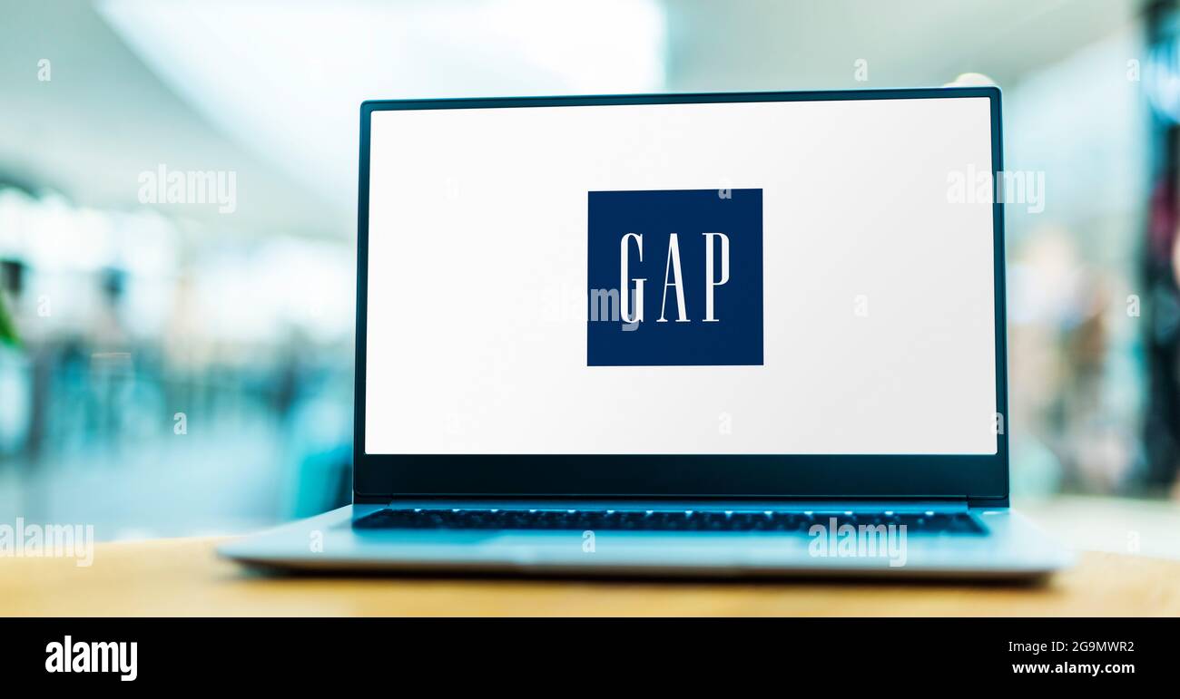 POZNAN, POL - JUN 12, 2021: Laptop computer displaying logo of Gap, an ...