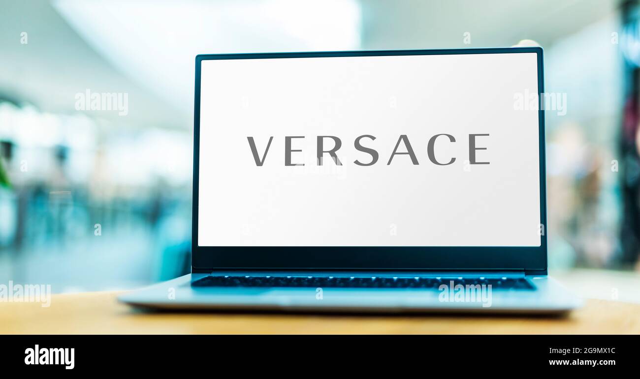 POZNAN, POL - JUN 12, 2021: Laptop computer displaying logo of Versace ...
