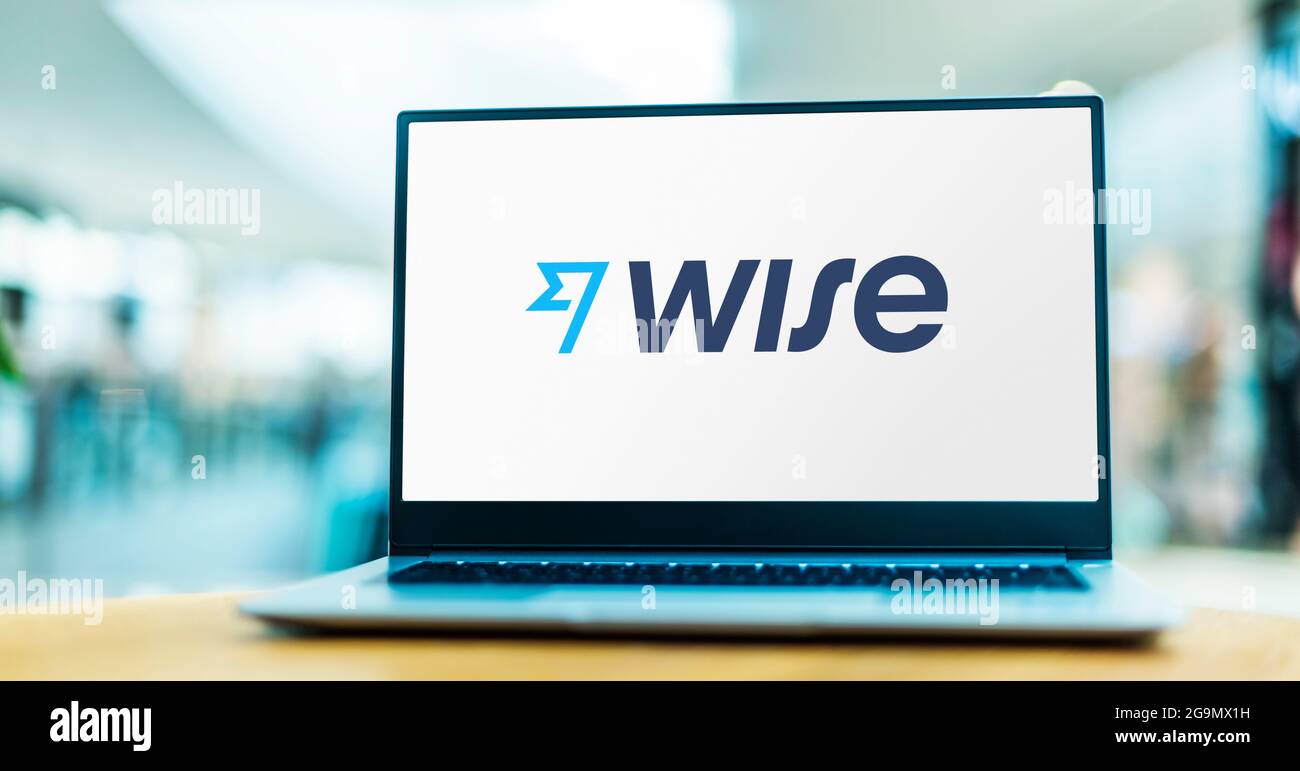 POZNAN, POL - JUN 12, 2021: Laptop computer displaying logo of Wise, a ...