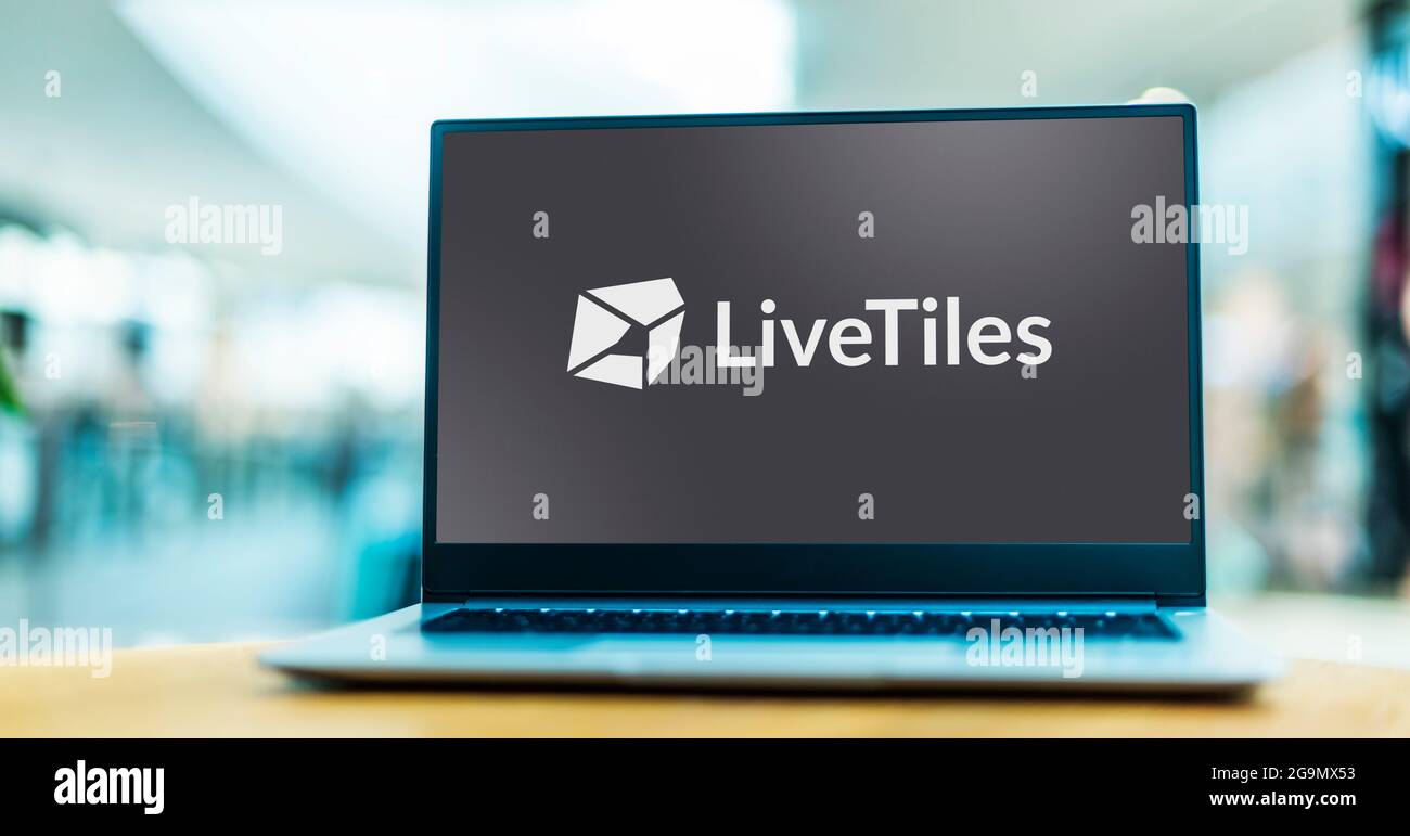 POZNAN, POL - JUL 3, 2021: Laptop computer displaying logo of LiveTiles ...