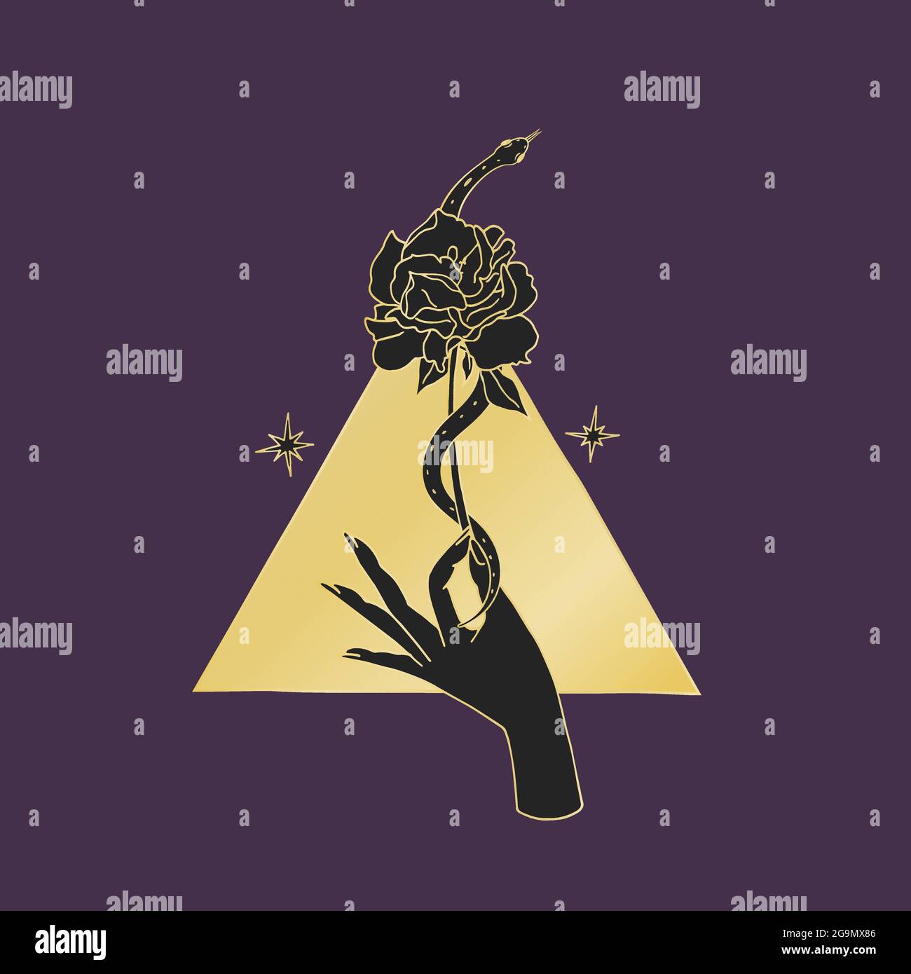 Vintage Mystic hand holding rose with a snake coiled around the flower ...