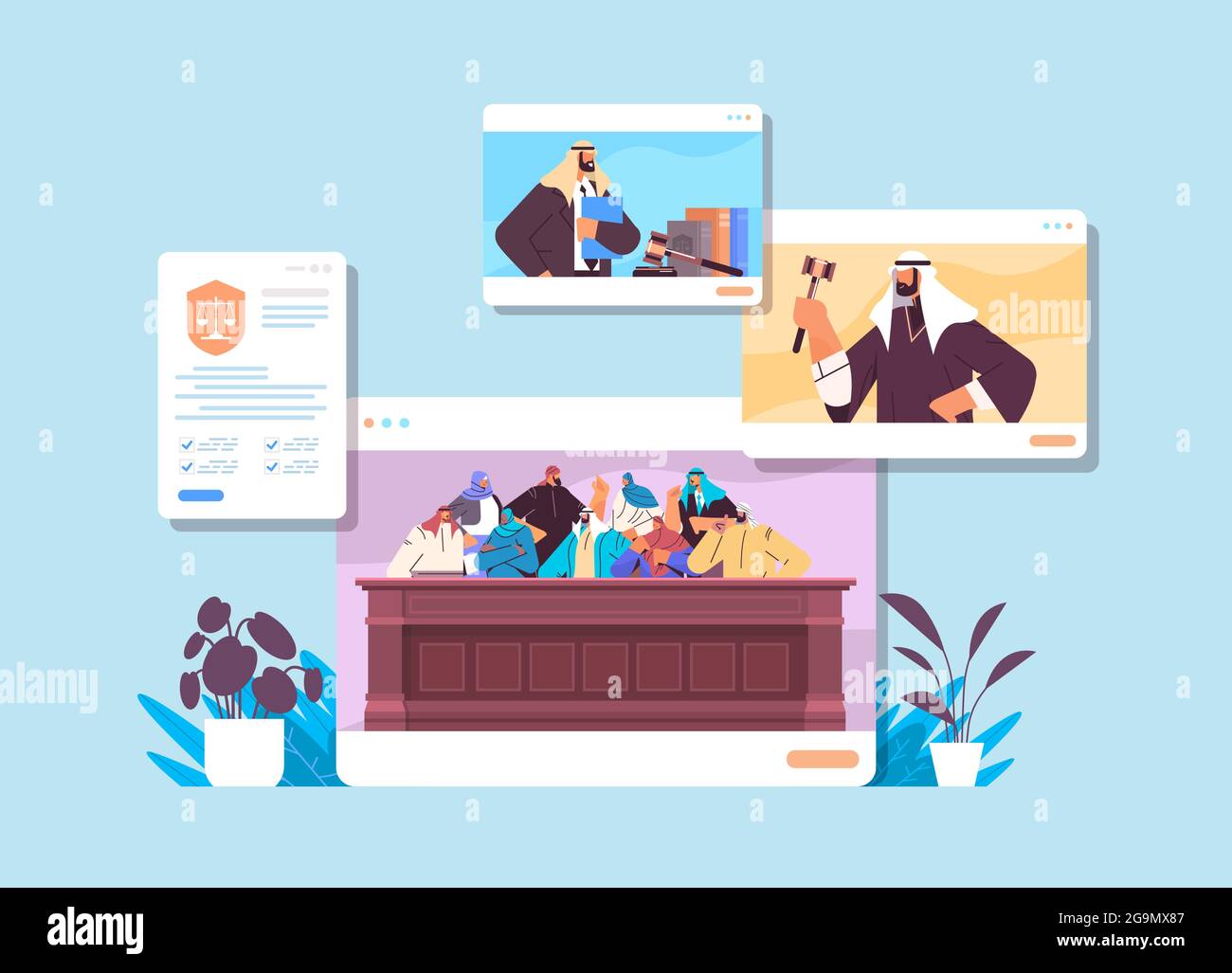 law process with judge jury suspect and lawyer or attorney in web ...