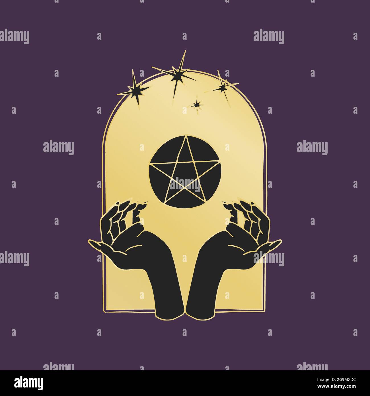 Vintage Mystic hands and 5 rays star inside arch Stock Vector Image ...