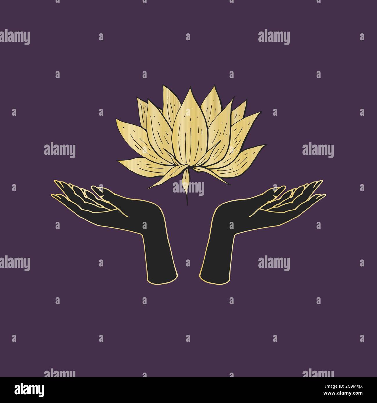 Vintage boho illustration of female Hand holding lotus Stock Vector ...