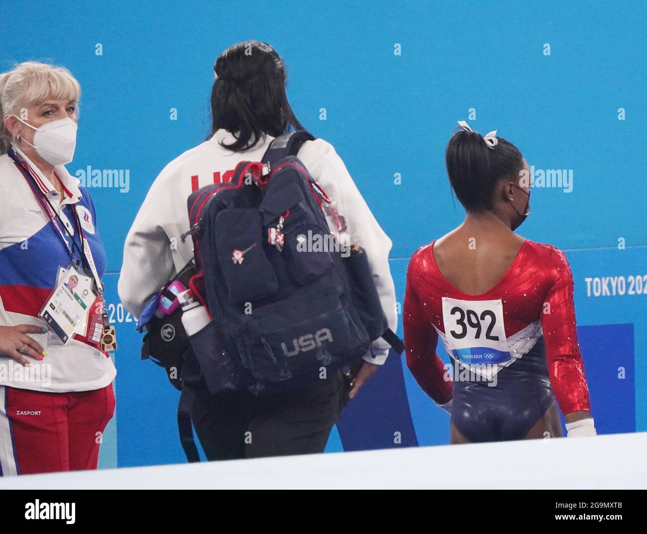 Tokyo, Japan. 27th July, 2021. Simone Biles walks off after a vault ...