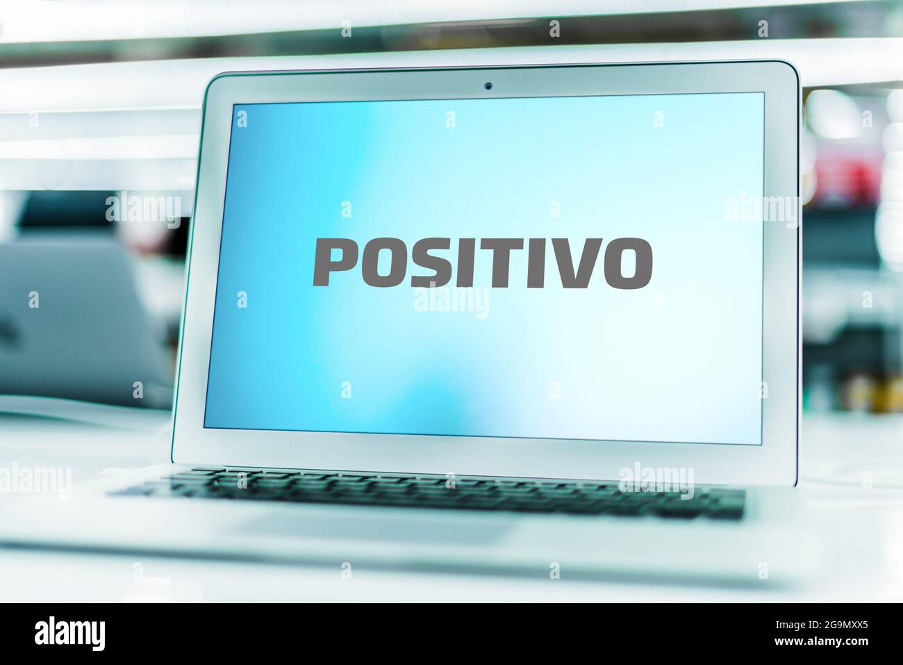 POZNAN, POL - JUL 3, 2021: Laptop computer displaying logo of Positivo ...