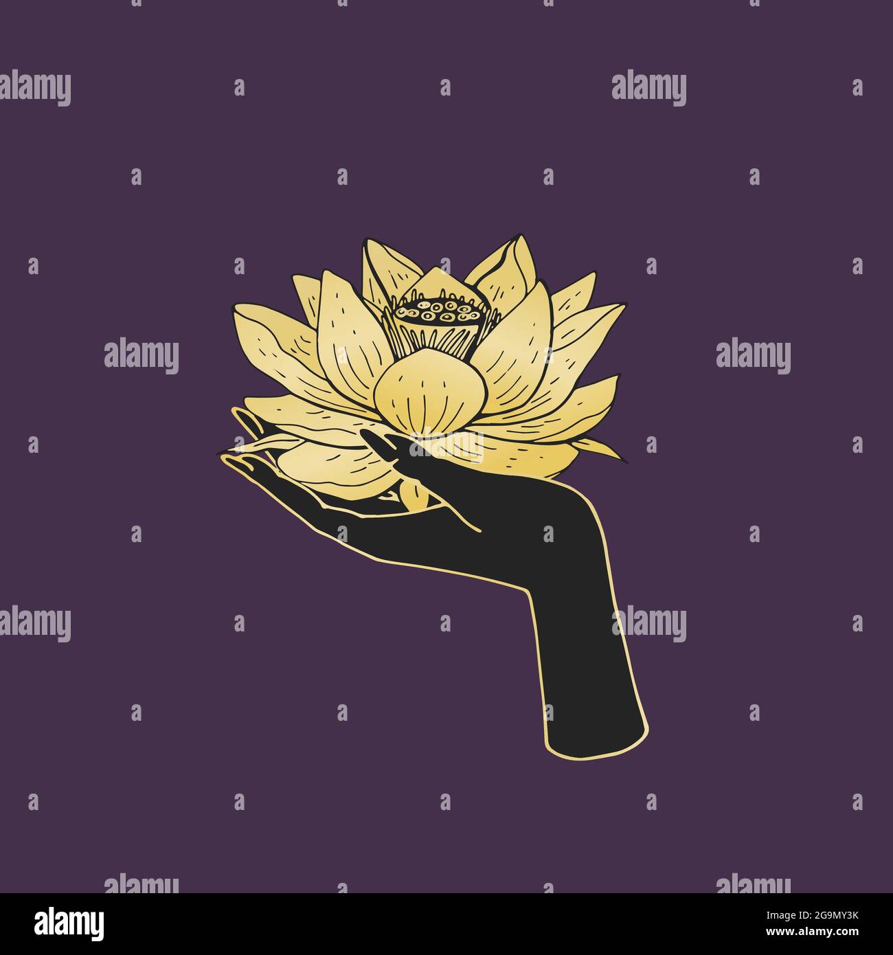Vintage boho illustration of female Hand holding lotus Stock Vector ...