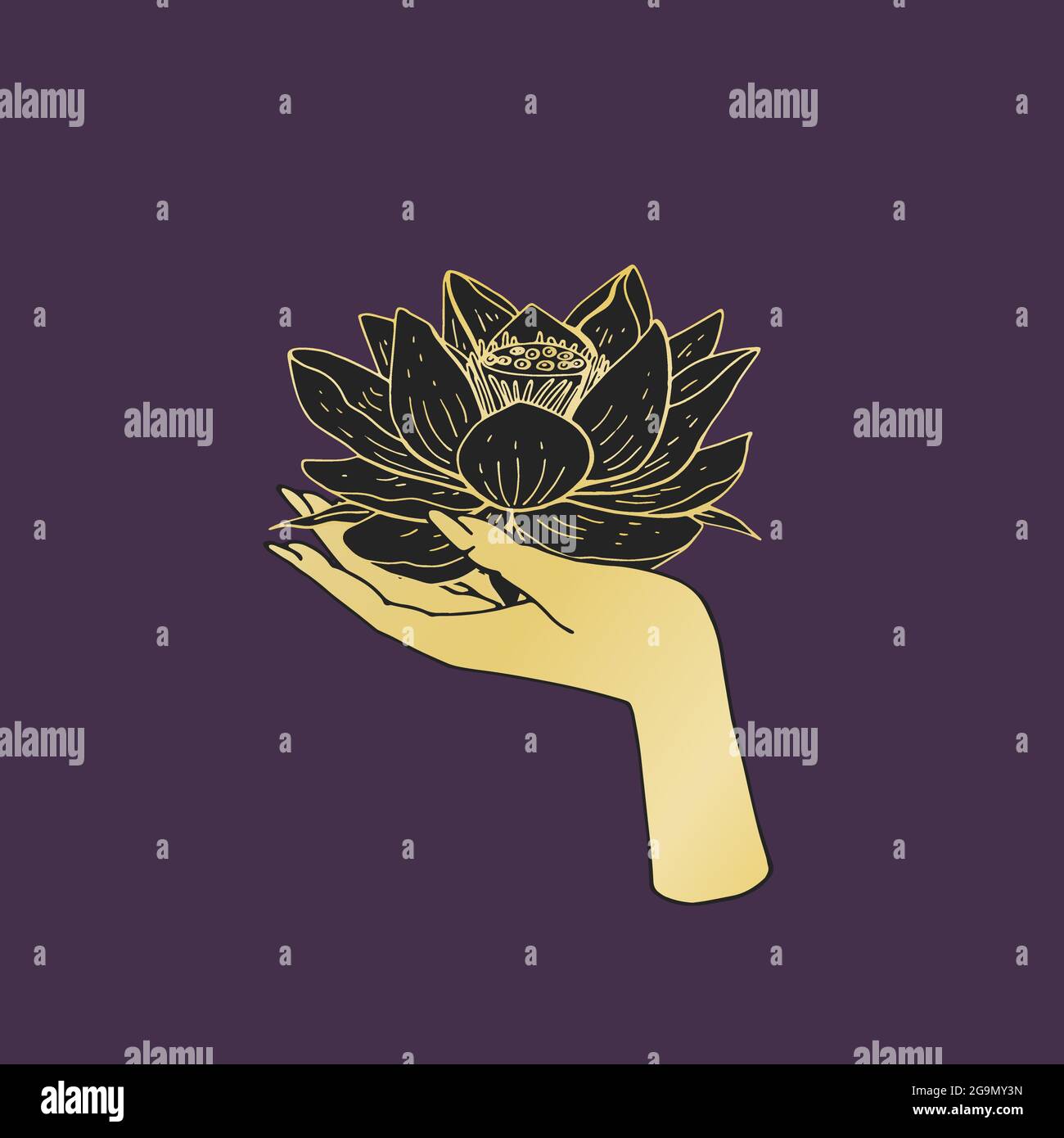 Vintage boho illustration of female Hand holding lotus Stock Vector ...