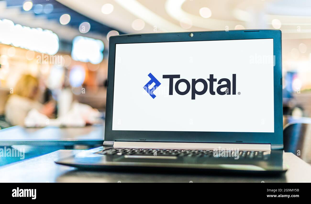 POZNAN, POL - JUN 12, 2021: Laptop computer displaying logo of Toptal ...