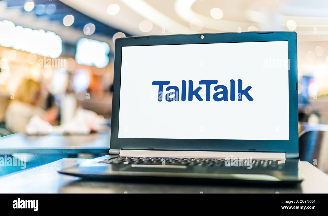 POZNAN, POL - JUL 3, 2021: Laptop computer displaying logo of TalkTalk ...