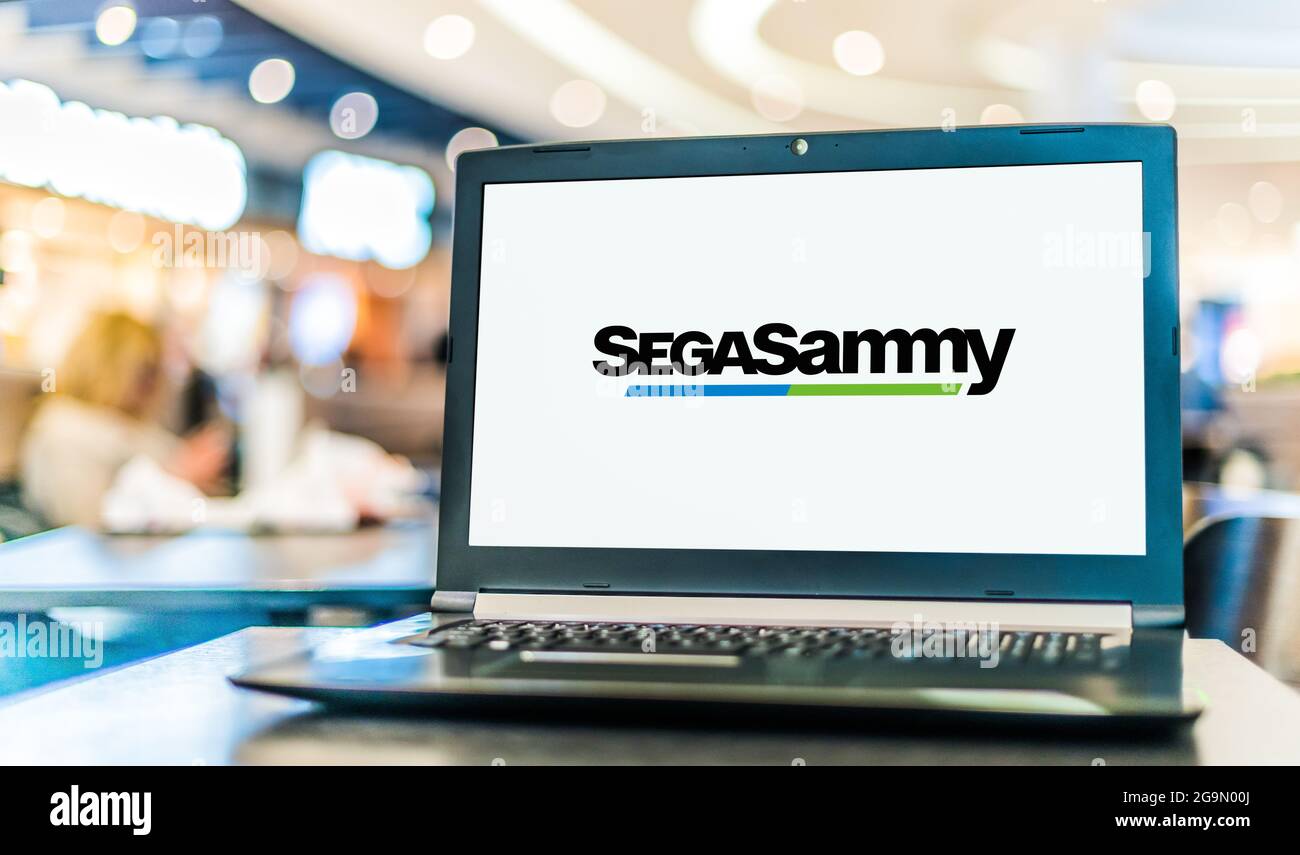 POZNAN, POL - JUL 3, 2021: Laptop computer displaying logo of Sega ...