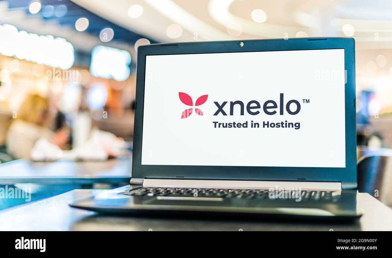 POZNAN, POL - JUL 3, 2021: Laptop computer displaying logo of xneelo, a ...