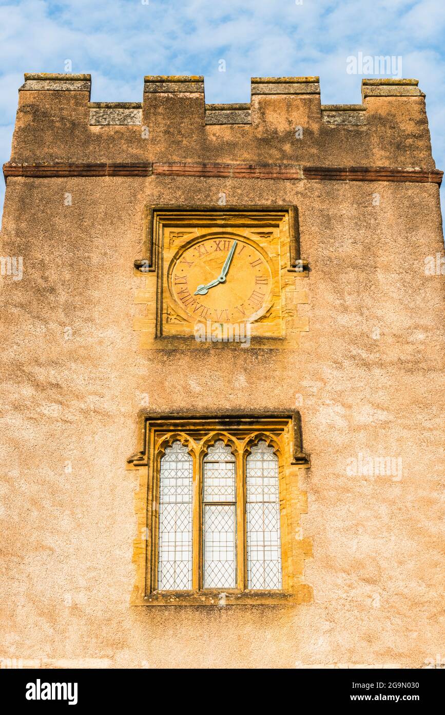 Clock on the castle tower, Torre Abbey, Torquay, Devon, England, Europe ...