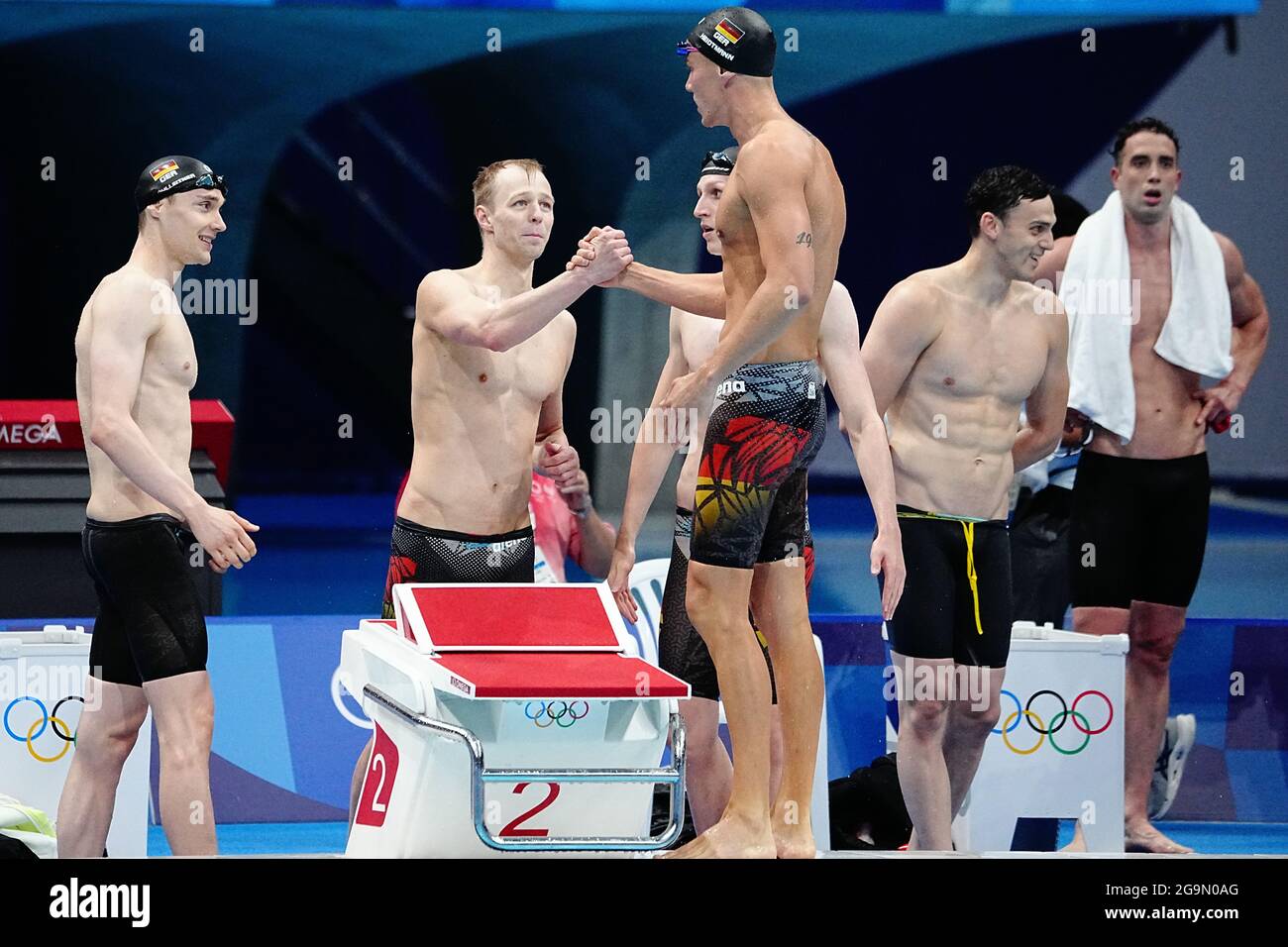 27 July 2021, Japan, Tokio: Swimming: Olympics, men, 4 x 200 m relay ...