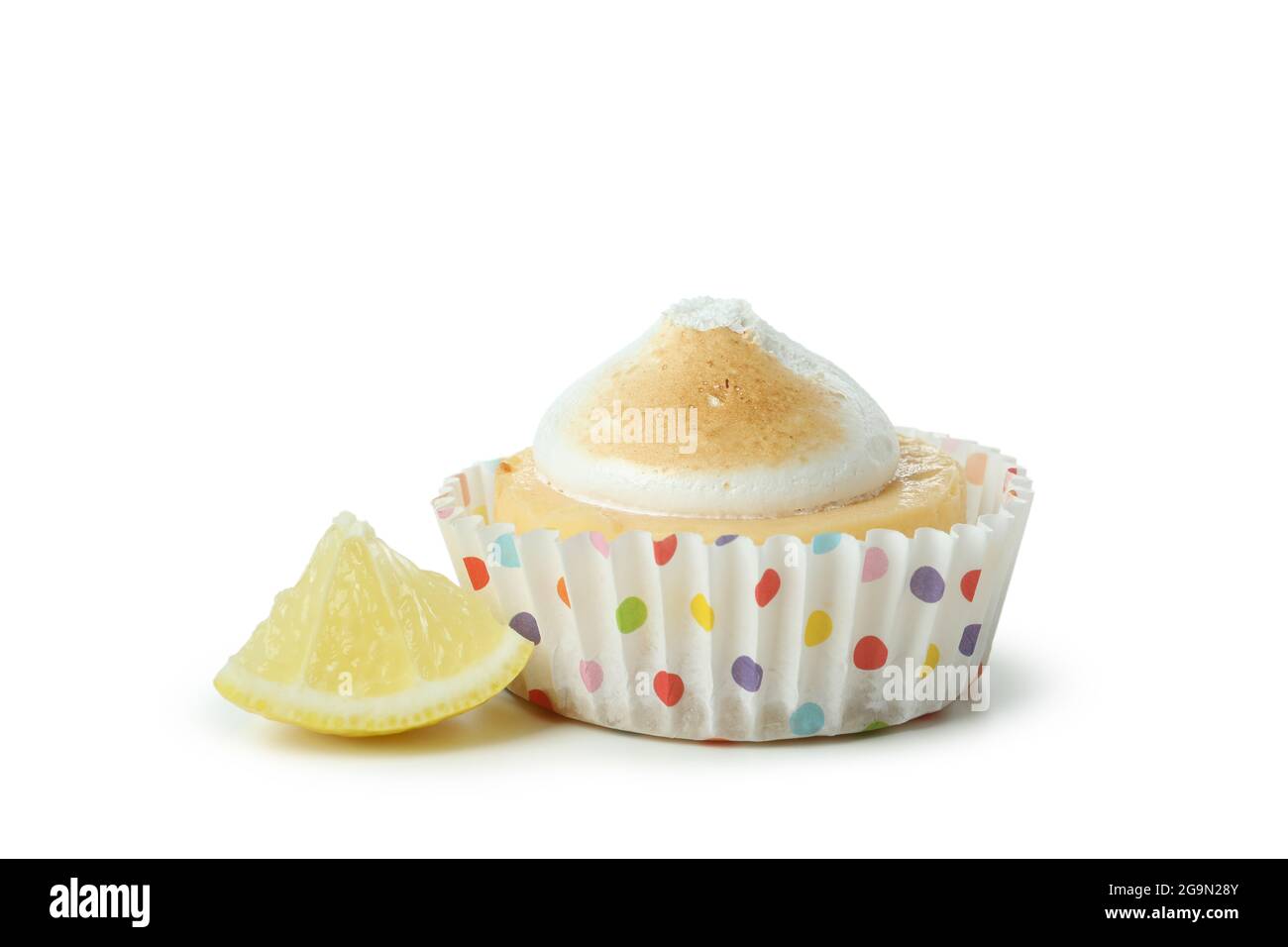 Tasty lemon cupcake isolated on white background Stock Photo - Alamy