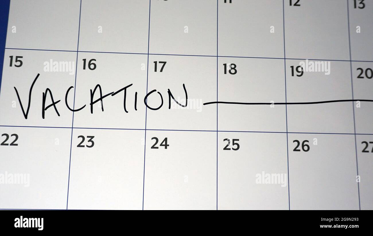Closeup shot of a detail of a monthly calendar page with the text ...