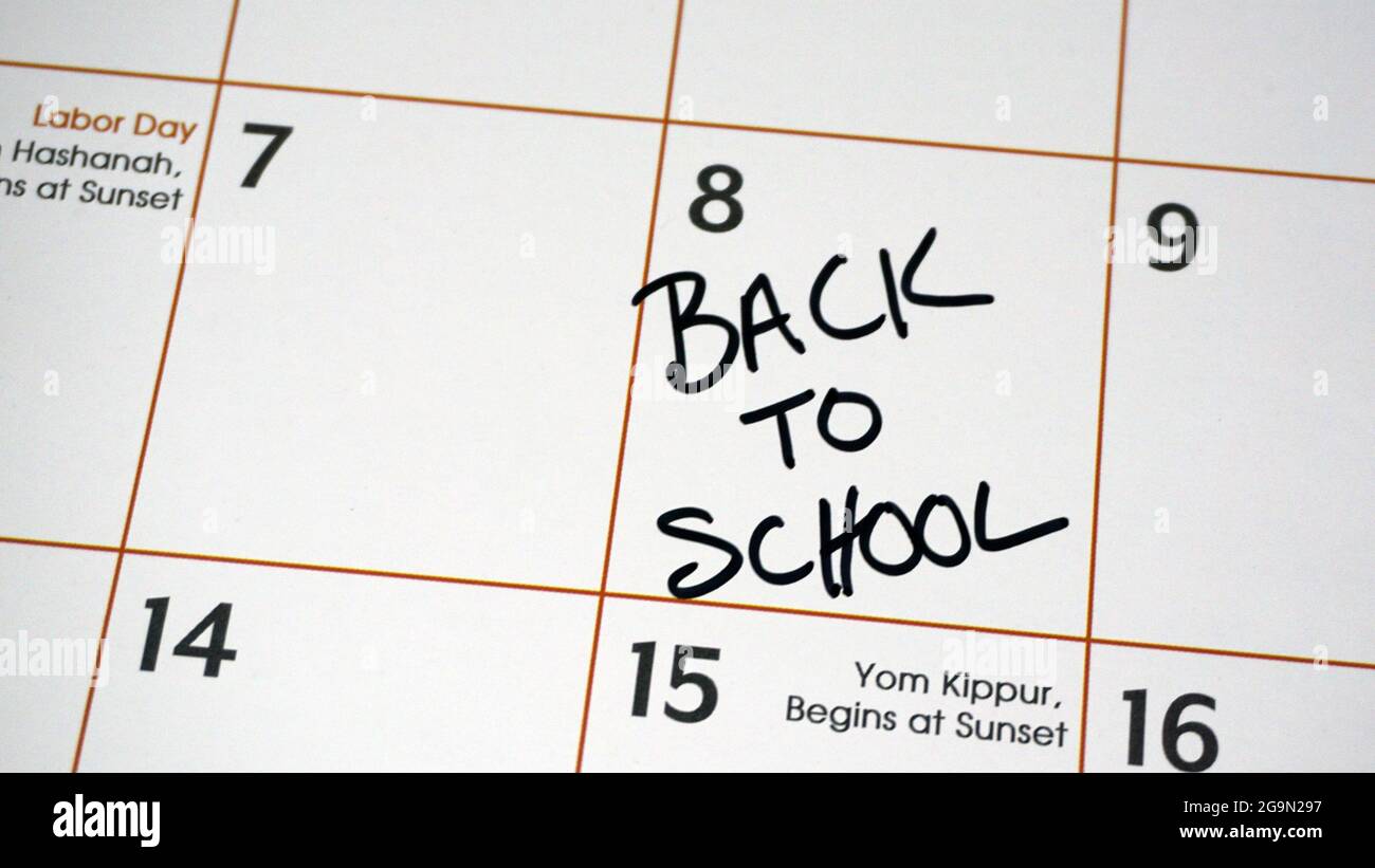 Closeup shot of a detail of a monthly calendar page with the text "Back ...