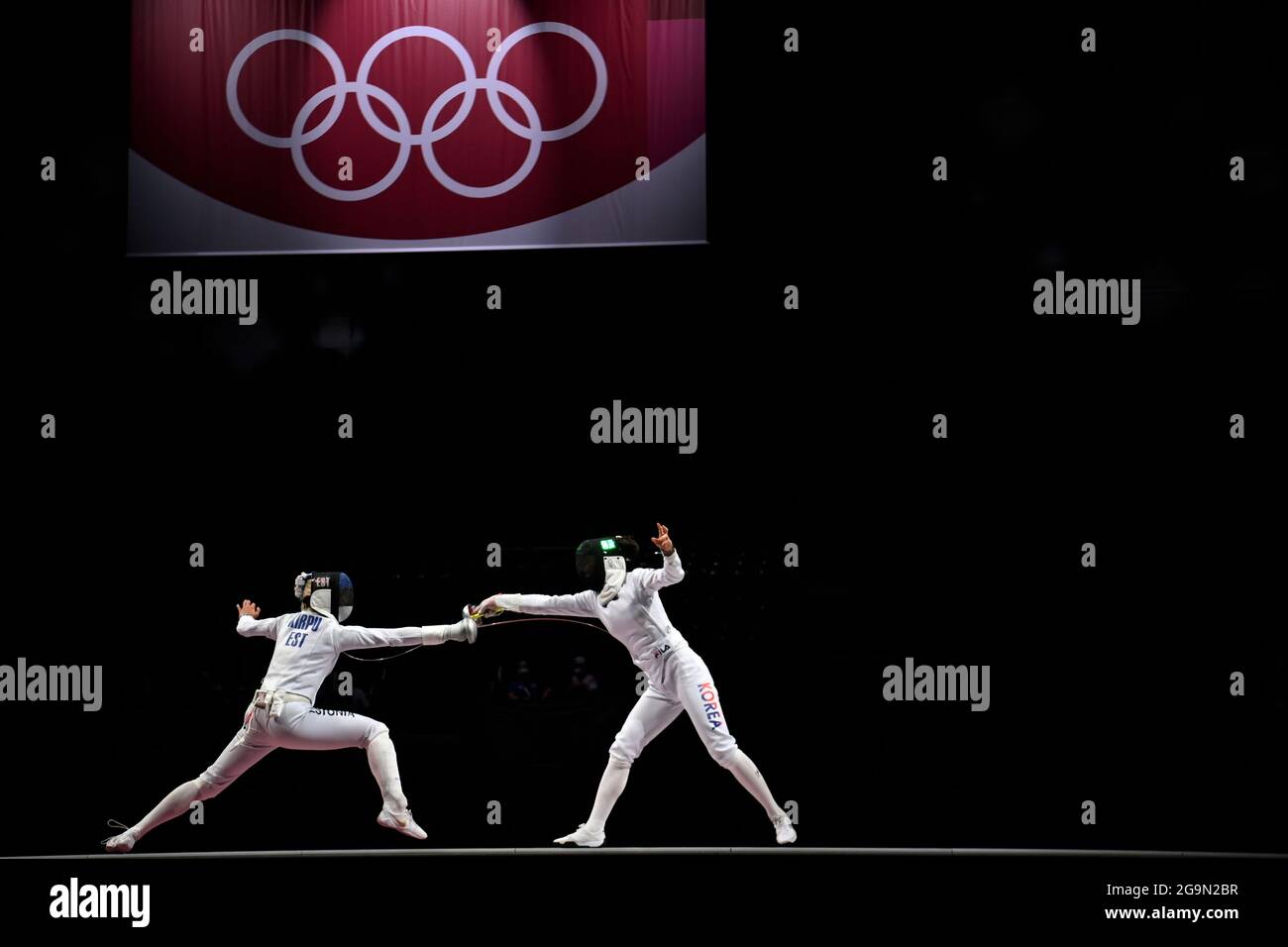 Tokyo, Japan. 27th July, 2021. Erika Kirpu (L) of Estonia comeptes with ...