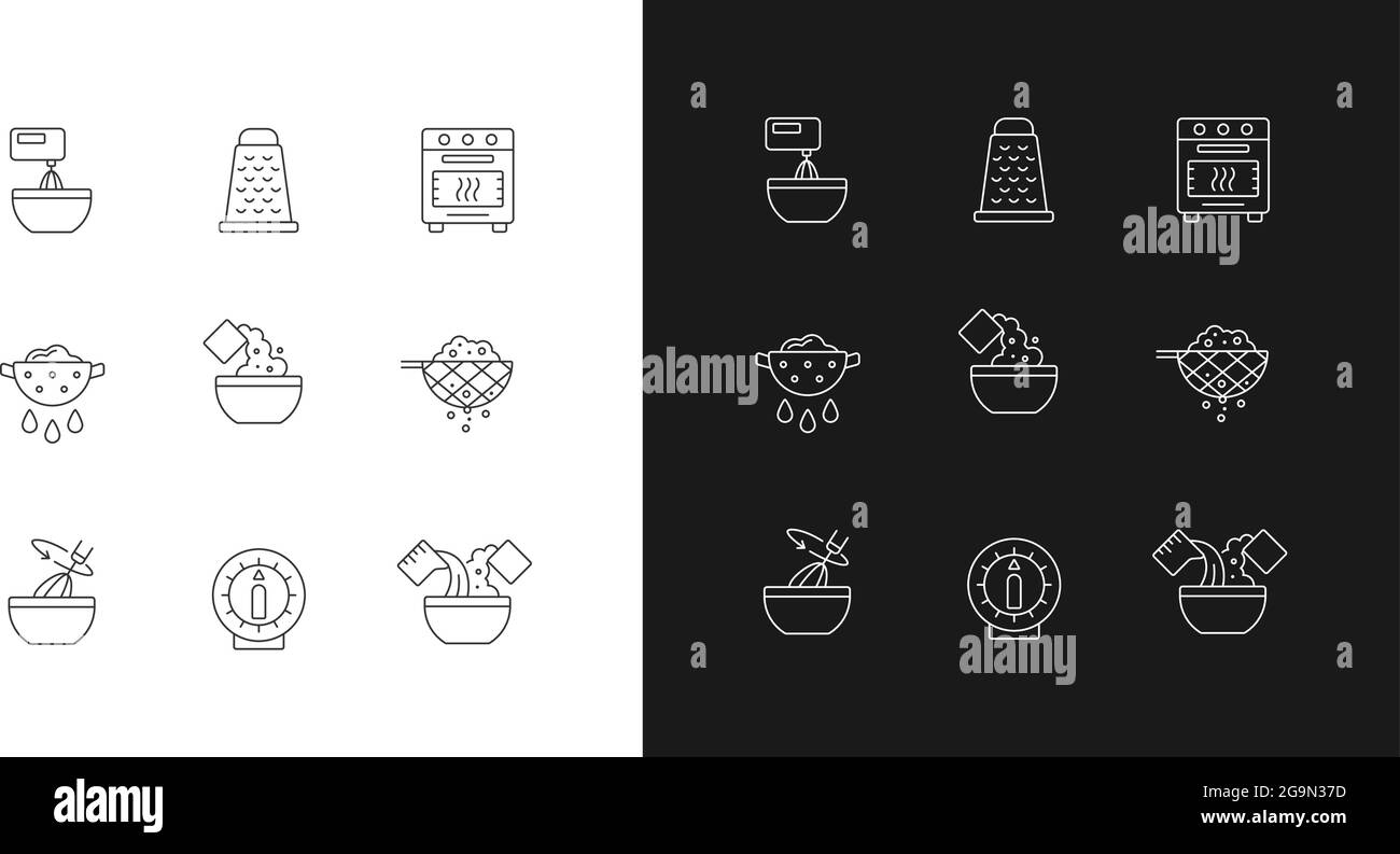 Food cooking instruction linear icons set for dark and light mode Stock ...