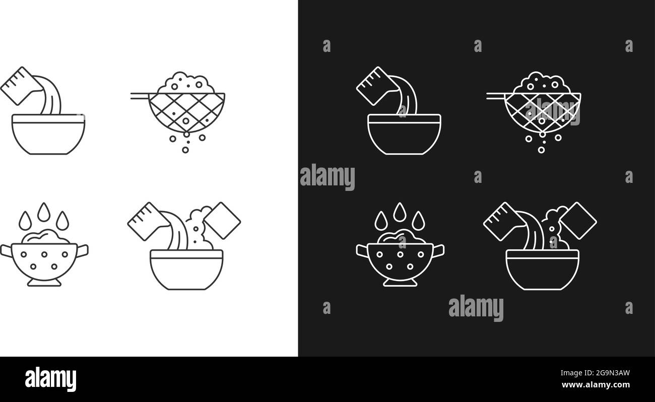 Food preparation instruction linear icons set for dark and light mode ...