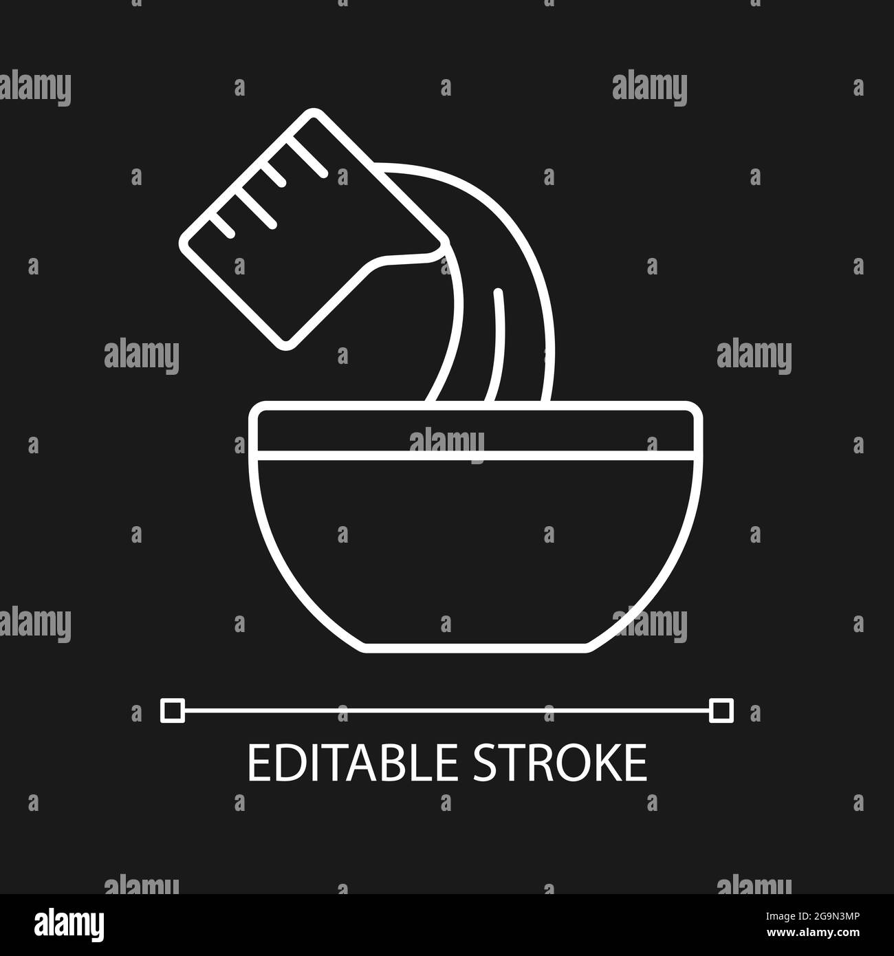 Pour cooking ingredient white linear icon for dark theme Stock Vector ...