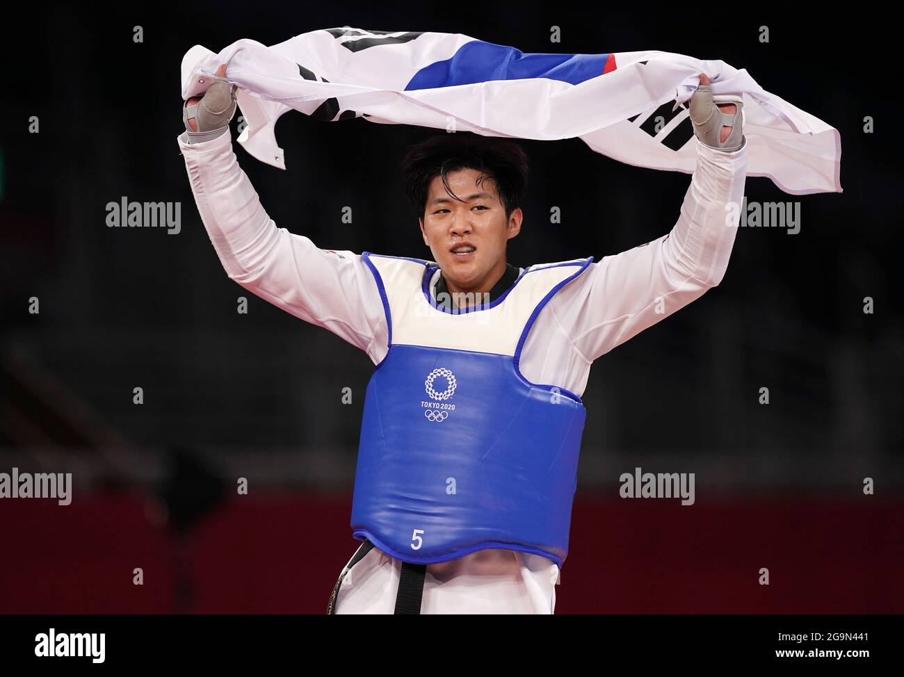 South Korea’s Kyo Dan In celebrates defeating Slovenia’s Ivan Conrad ...