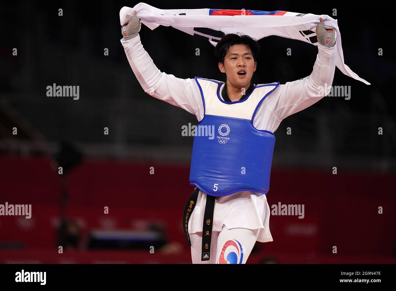 South Korea’s Kyo Dan In celebrates defeating Slovenia’s Ivan Conrad ...