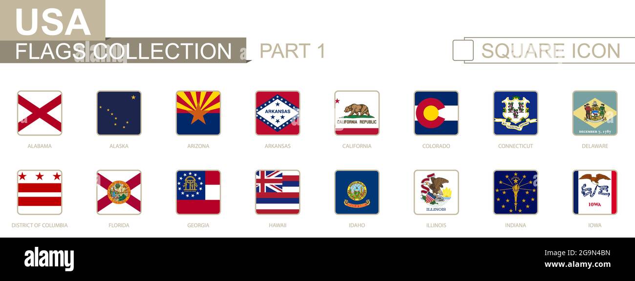 Square flags of US States. Part I from Alabama to Iowa. Vector ...
