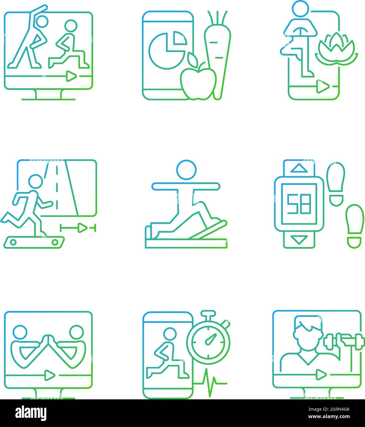 Online fitness classes gradient linear vector icons set Stock Vector ...