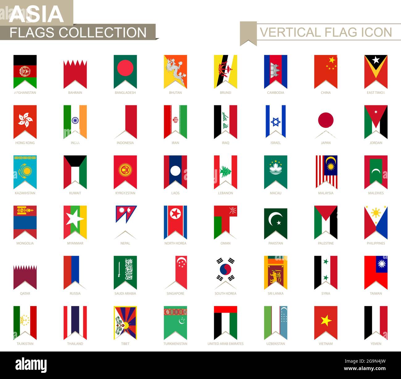 Vertical flag icon of Asia. Asian countries vector flag collection ...