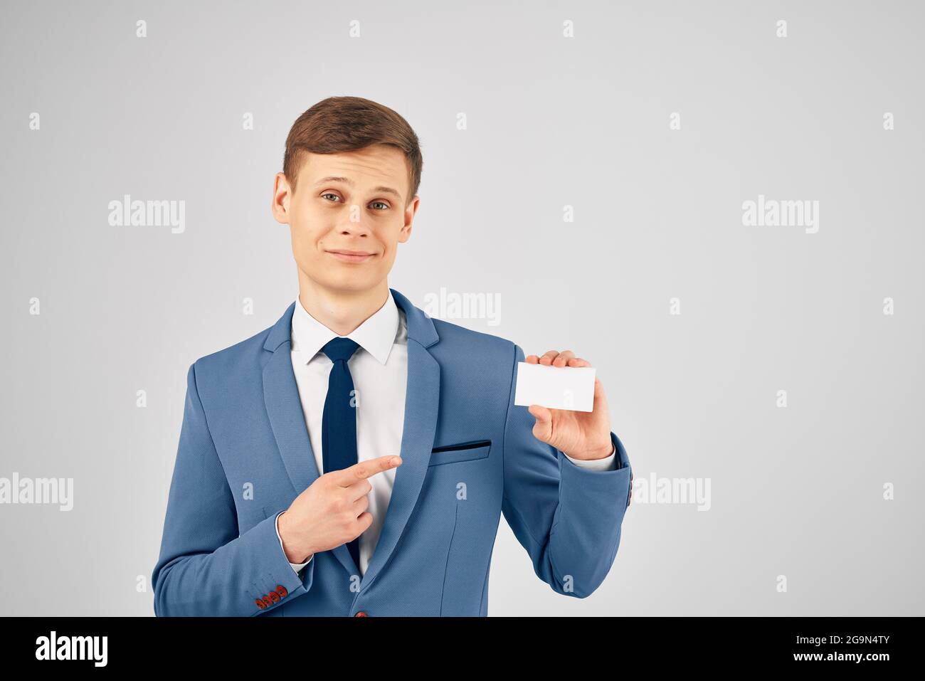 man wearing identity card copy space advertising Stock Photo - Alamy