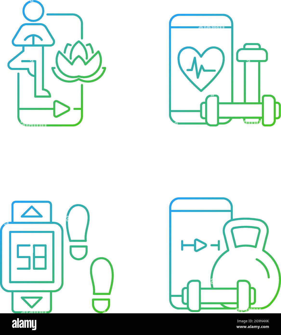 Online fitness yoga classes gradient linear vector icons set Stock ...