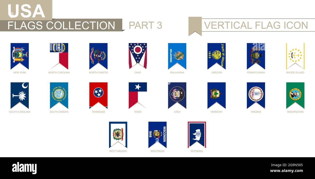 Vertical flag icon of U.S. states. USA state vector flag collection ...