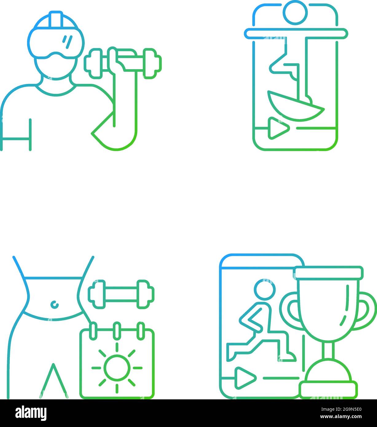Online fitness marathons and challenges gradient linear vector icons ...
