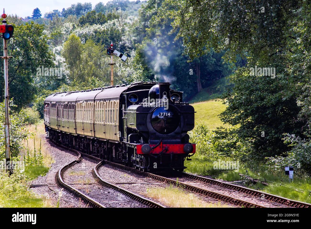 GWR Pannier tank locomotive 7714 heading a passenger train on the ...