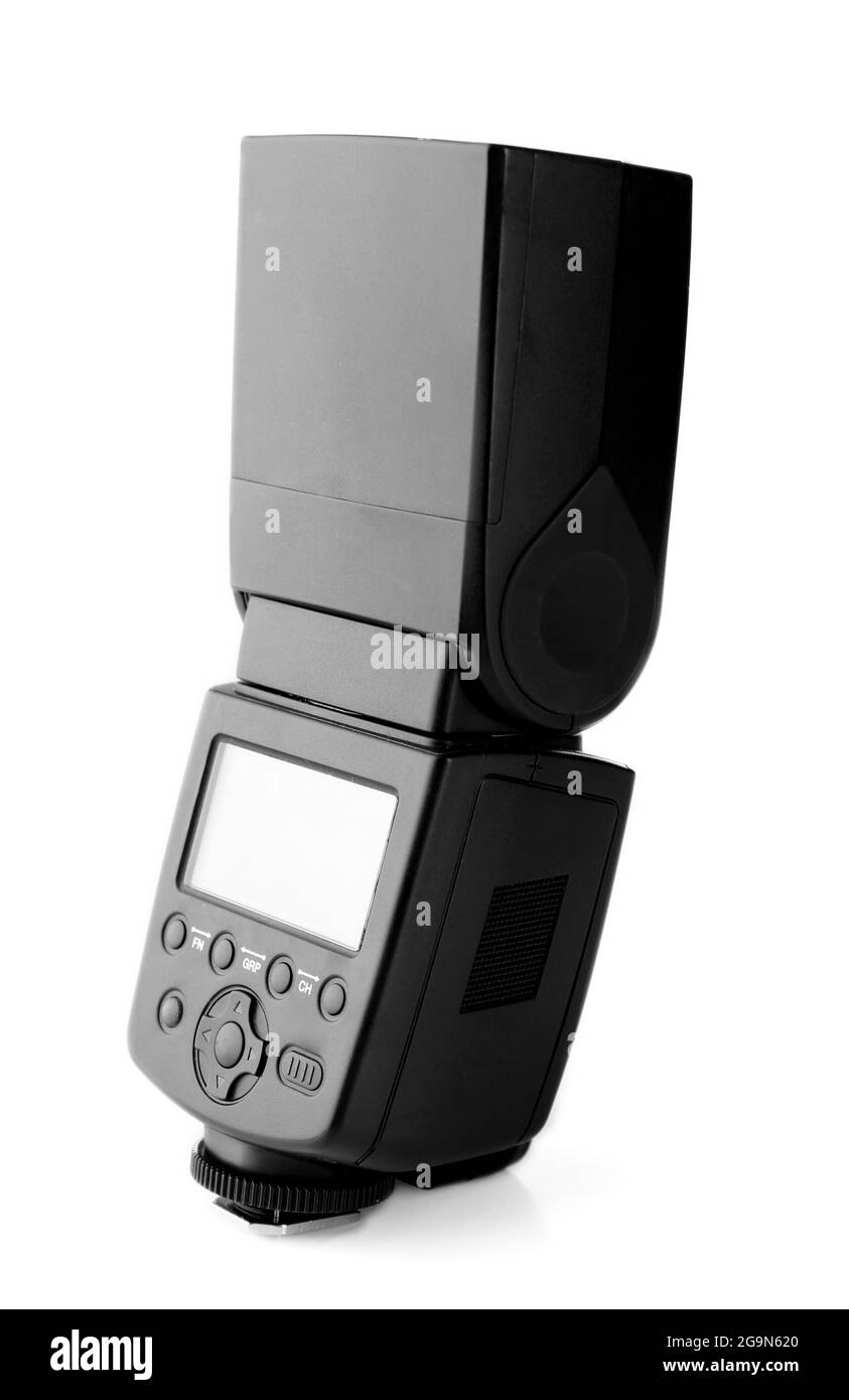 Camera flash isolated on white Stock Photo - Alamy