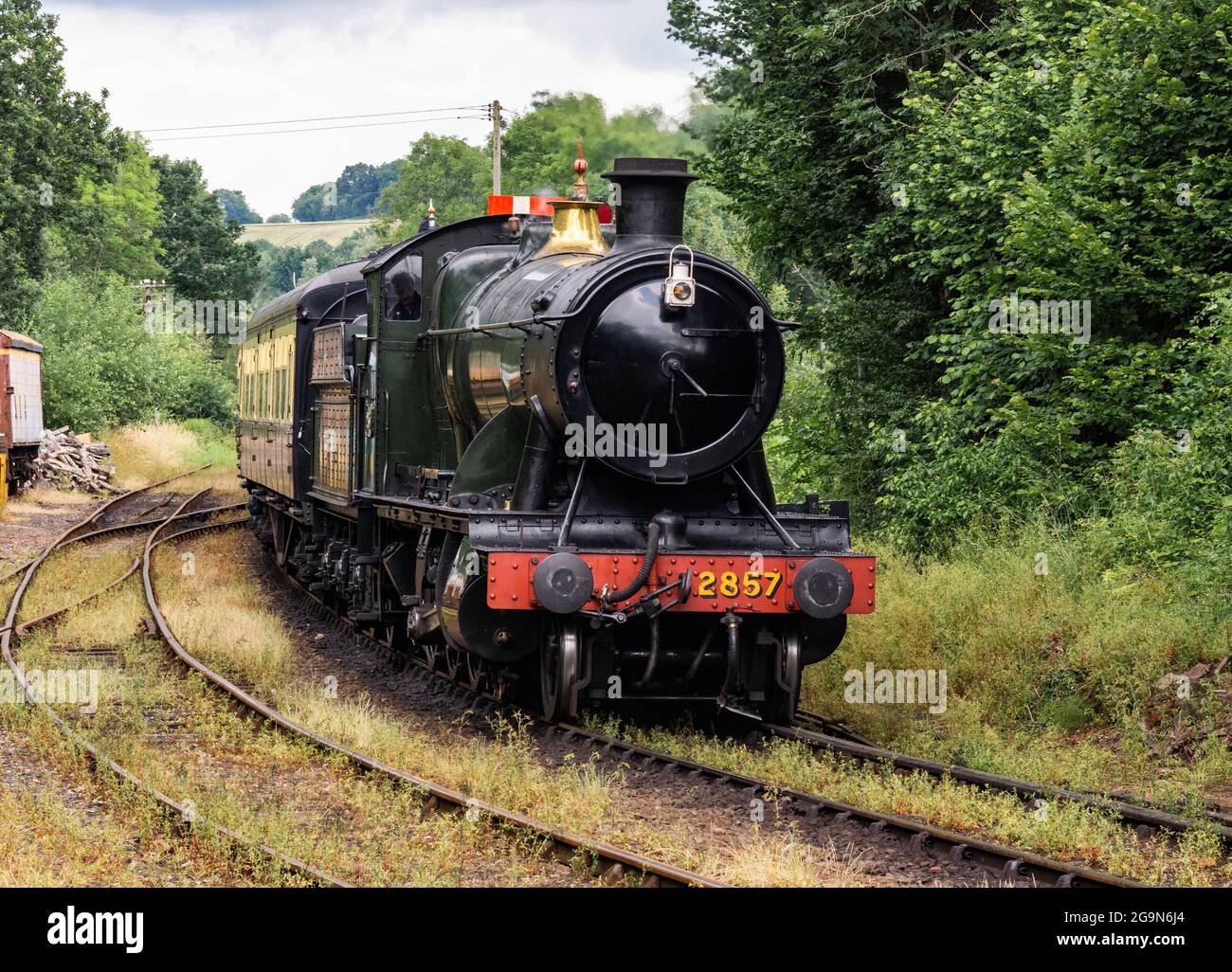 GWR Churchward 2800 Class locomotive 2857 2.8.0 heading a passenger ...